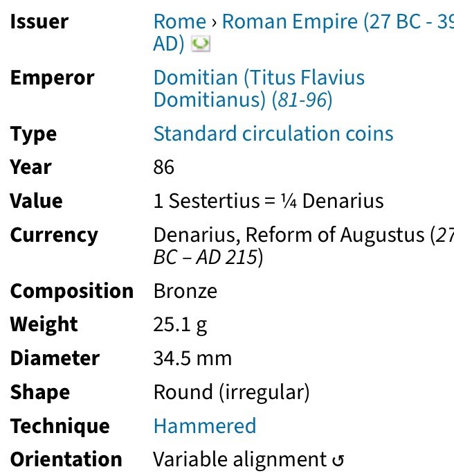 Sestertius Large Ancient Roman Empire Coin Emperor Domitian 81AD-96AD ...