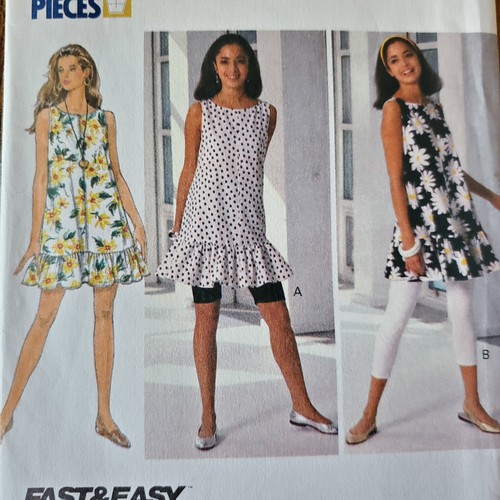 90s Butterick Pattern 6070 Girls Dress Tunic Ruffle Top Sleeveless Teen ...