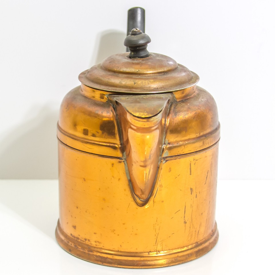 VINTAGE ESTATE ROME METAL WARE COPPER FINISH TEA POT W/ WOOD HANDLE 6.5 ...