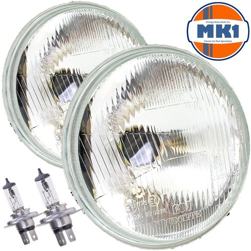 CLASSIC MINI 7" HEADLAMPS HEADLIGHTS HALOGEN H4 CONVERSION SEALED BEAM ...