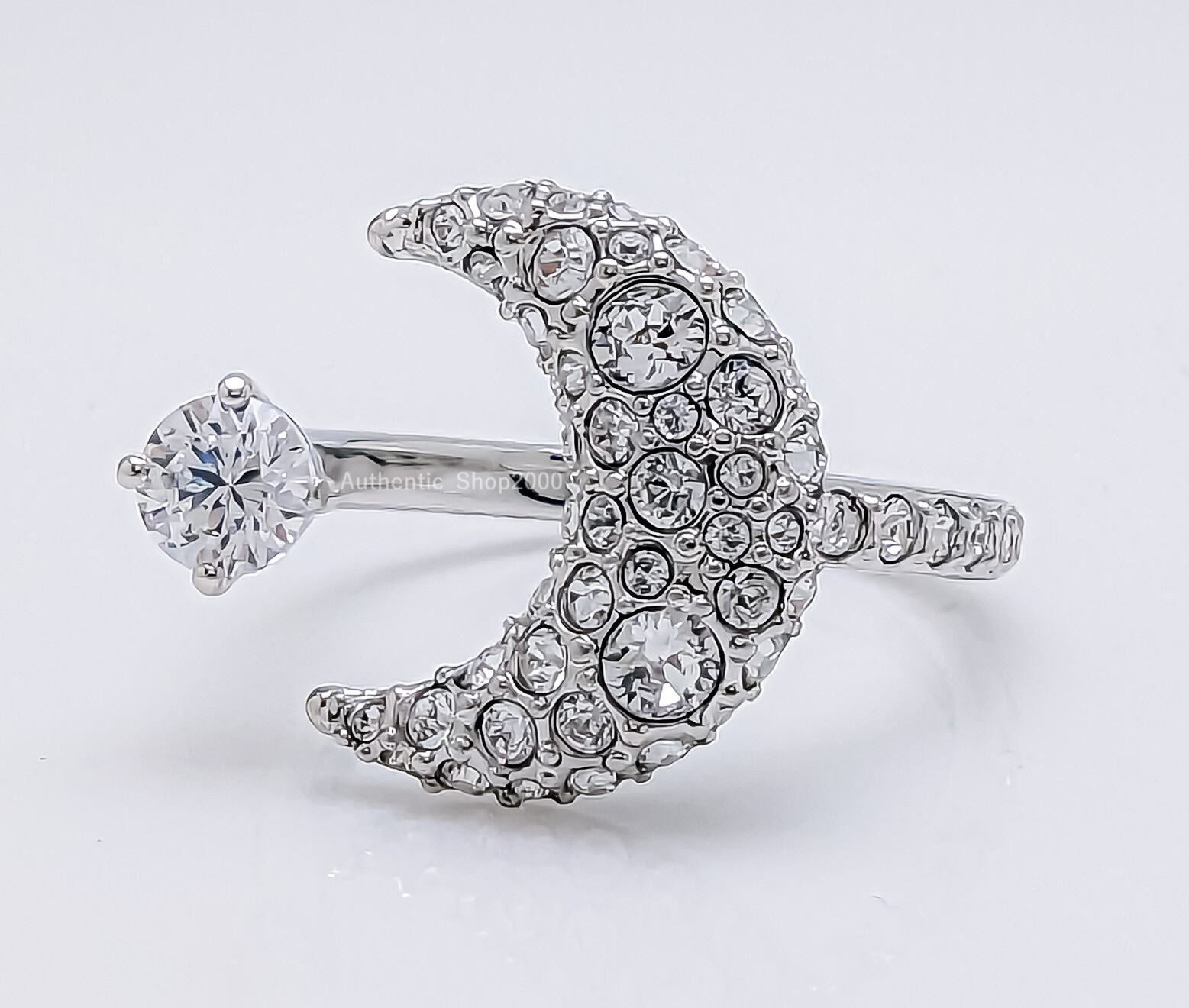 NEW 100% Authentic SWAROVSKI Crystals Pave Crescent Luna Moon Open Ring ...