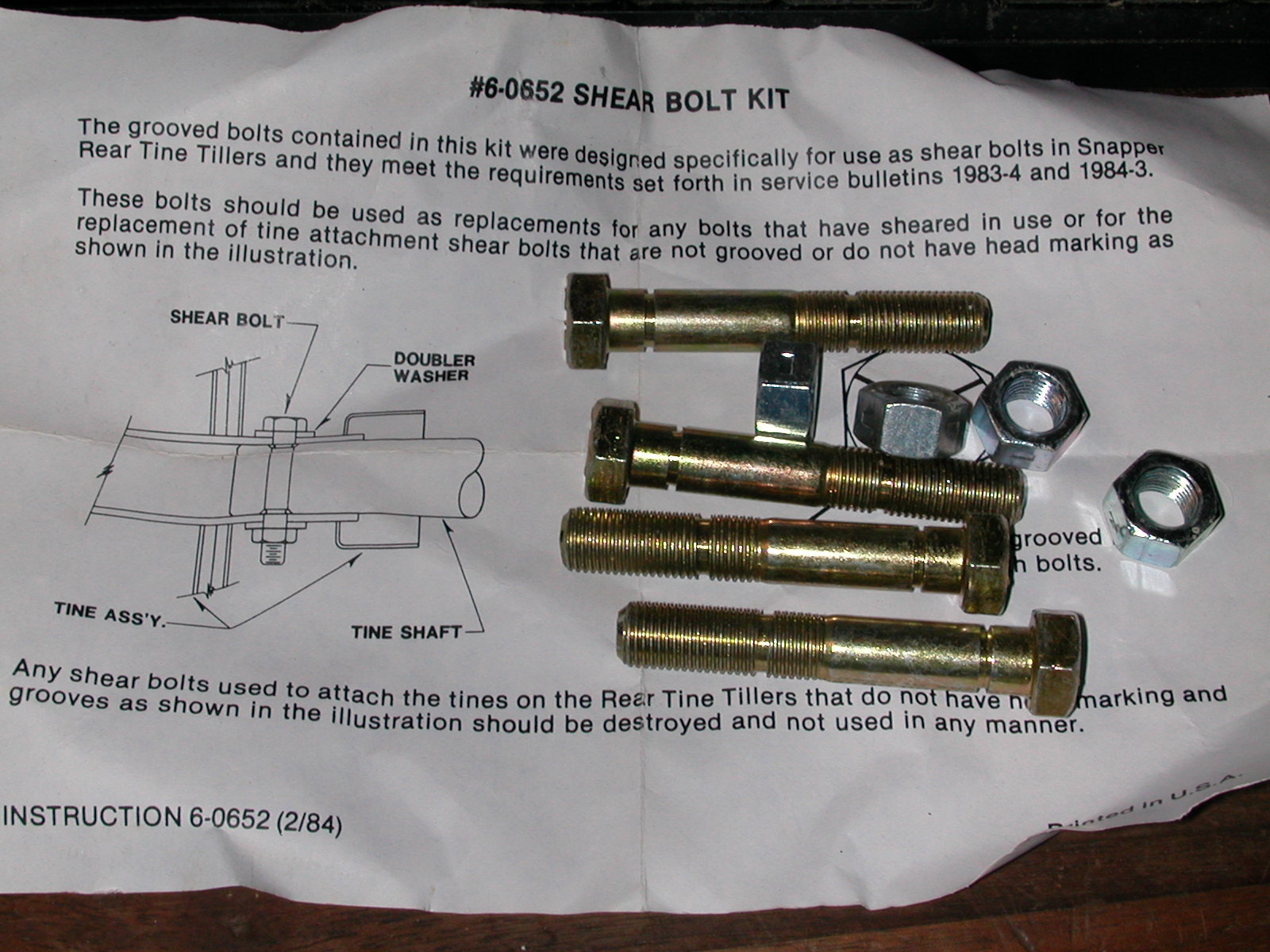 Snapper Shear Bolt Kit, #6-0652, new old stock, OEM | eBay