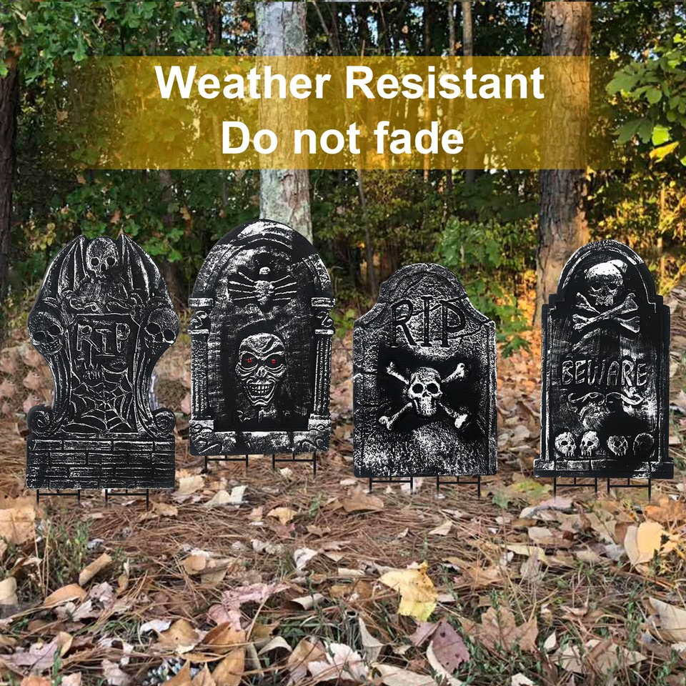 Large Halloween Foam Tombstones w/ Stakes RIP Scary Cemetery Decor ...