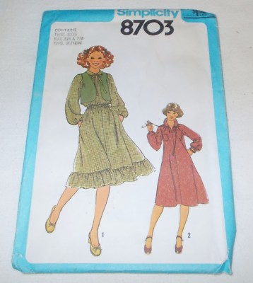 1978 Simplicity 8703 2 size PATTERN Dress & Vest Sizes Teen 5/6 & 7/8 ...