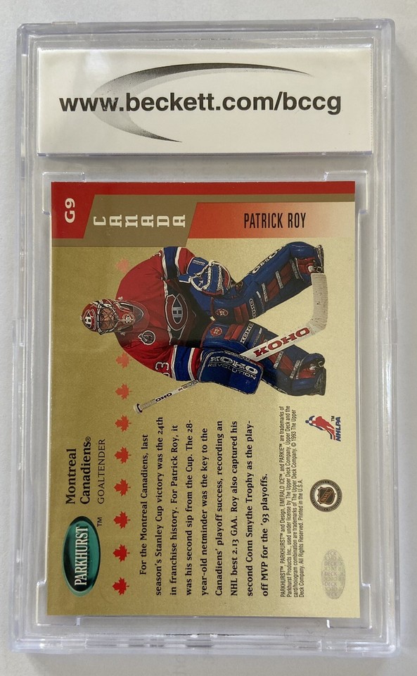 1993-94 PARKHURST USA/CANADA GOLD #G9 PATRICK ROY BCCG GRADED 10 ...
