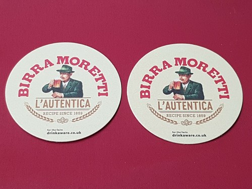 2 X BIRRA MORETTI BREWERY BEER ALE PINT GLASS COASTER MAT SOUS BOCK NEW ...