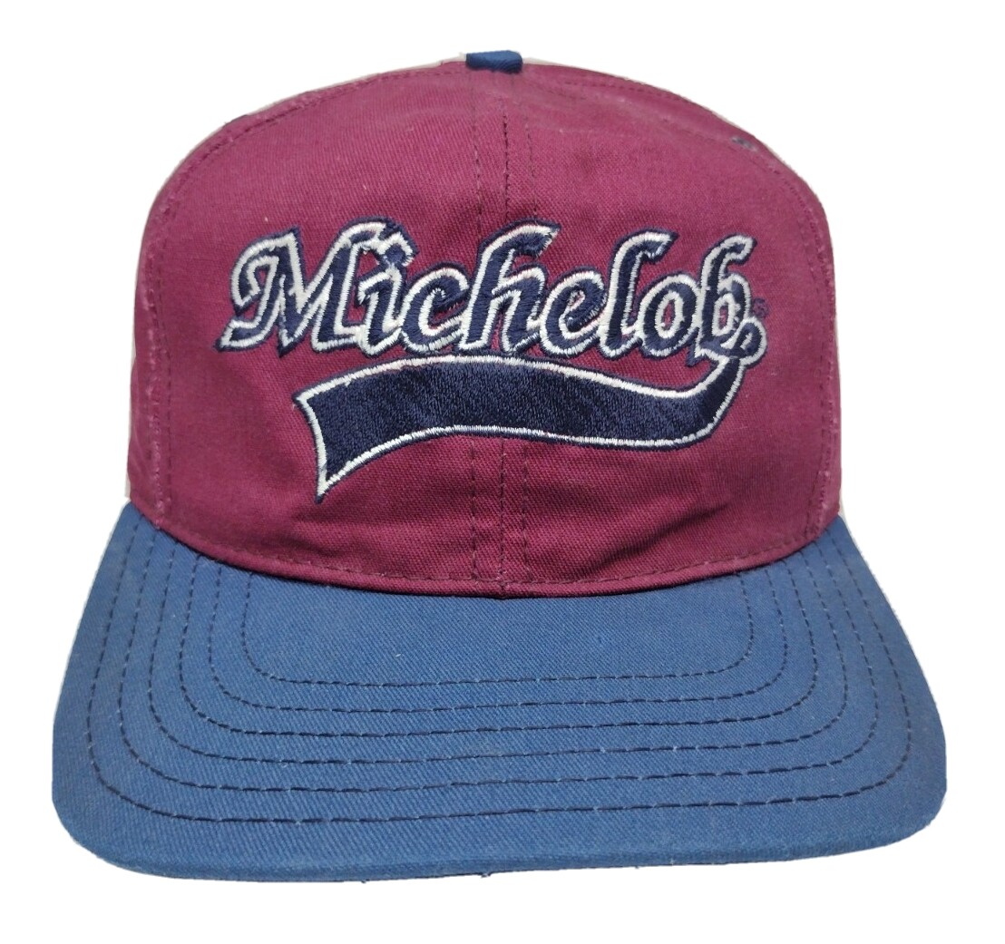 Vintage MICHELOB 80s USA Maroon Navy Blue Hat Cap Sna… - Gem