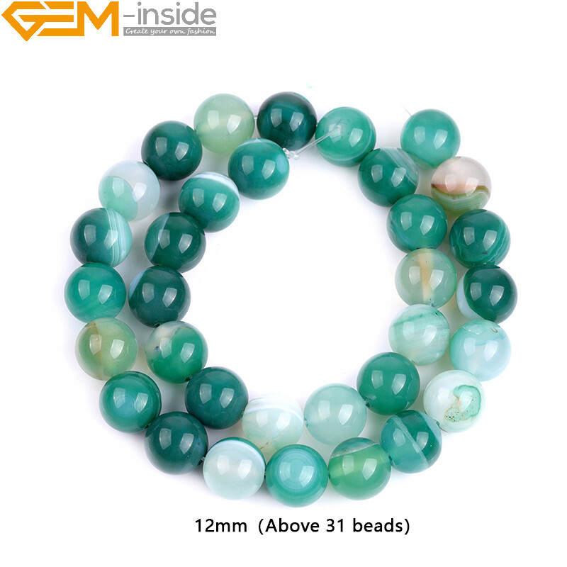 Natural Green Agate Banded Gem Stone Beads For Jewelry Making Strand 15 ...