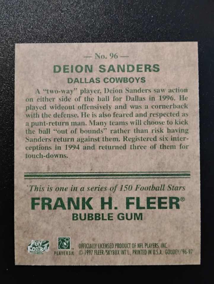 DEION SANDERS HoF Cowboys 96-97 BUBBLE GUM Frank H. Fleer Goudey Mini ...