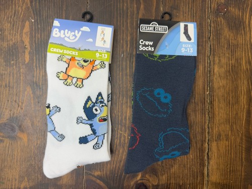 Lot 2 Stocking Stuffer Novelty Socks Size 9-13 Bluey Cookie Monster ...