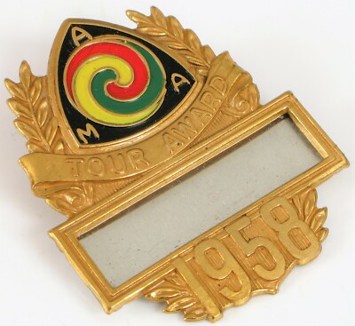 VINTAGE 1958 AMA AMERICAN MOTORCYCLE ASSOCIATION NAME TAG BADGE GOLD ...