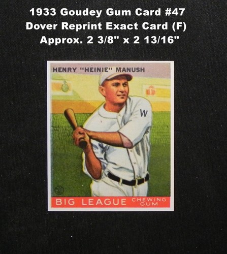 HEINIE MANUSH 1933 GOUDEY GUM COMPANY Dover Reprint Card #47 _ Exact ...