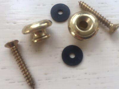 2x Guitar Oversized Strap Buttons GOLD CHROME with Screws & Shield ...