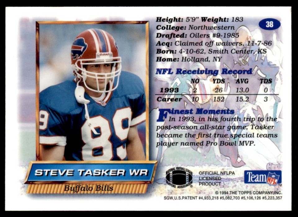 1994 Finest Steve Tasker Buffalo Bills #38 | eBay