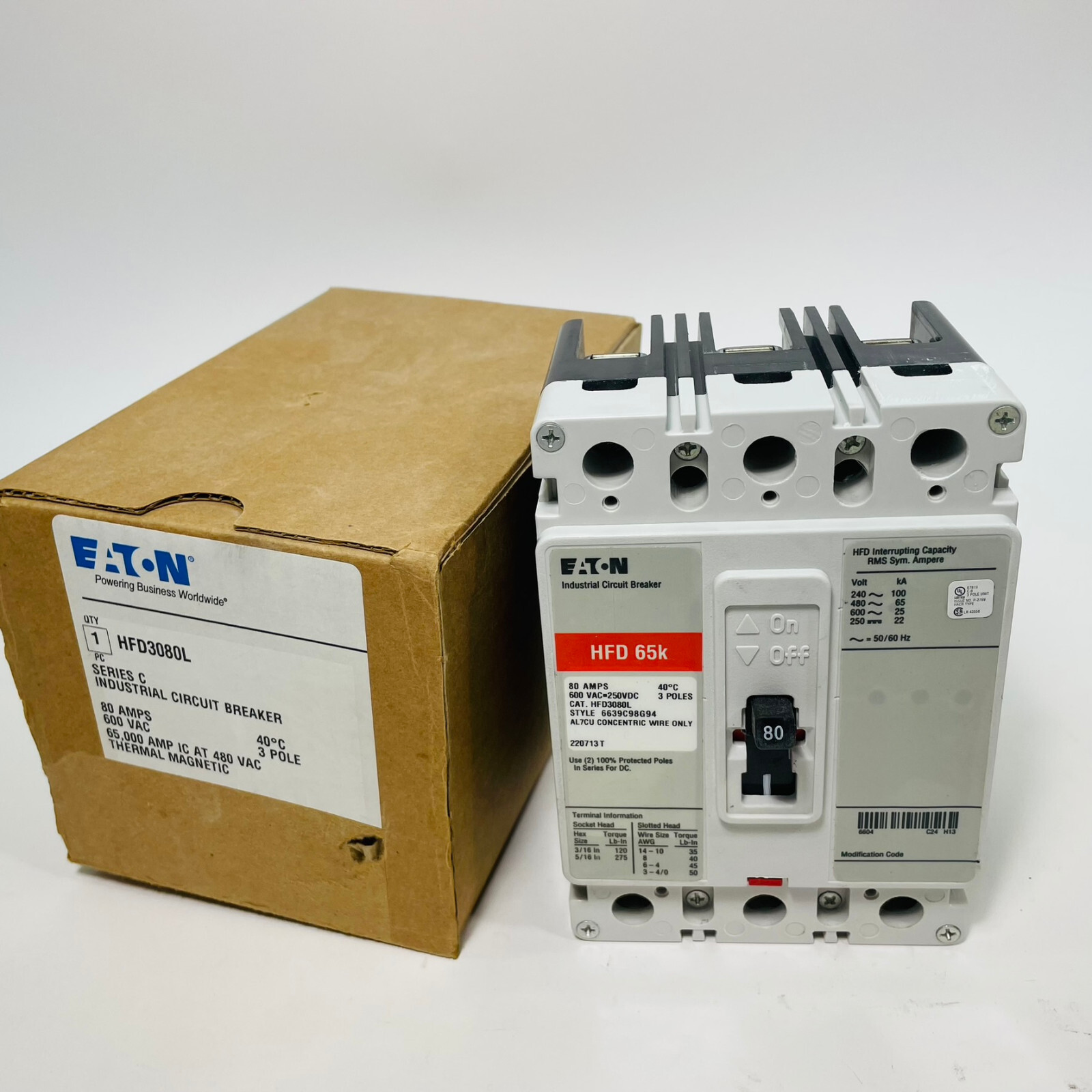 Eaton+HFD3080L+AC%2FDC+80A+Molded+Case+Breaker+-+White for sale online ...