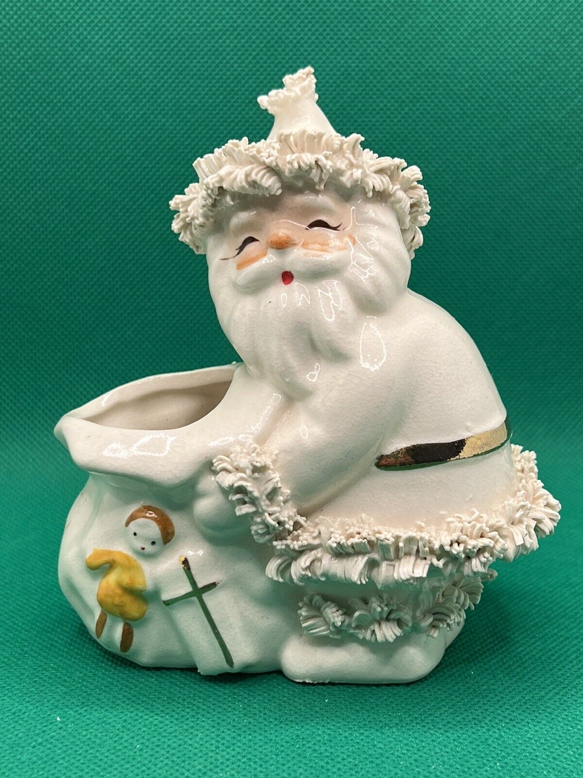 Vintage NAPCO White Santa Planter/Figurine with Spaghetti Trim | eBay