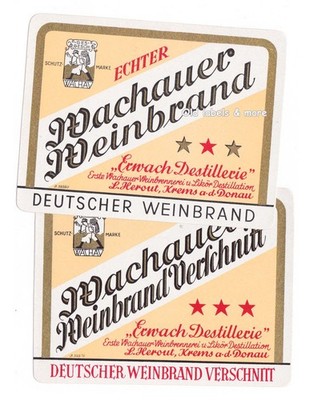 x6869 KREMS a.d.Donau L. Herout WACHAUER WEINBRAND 2x Etikett brandy ...