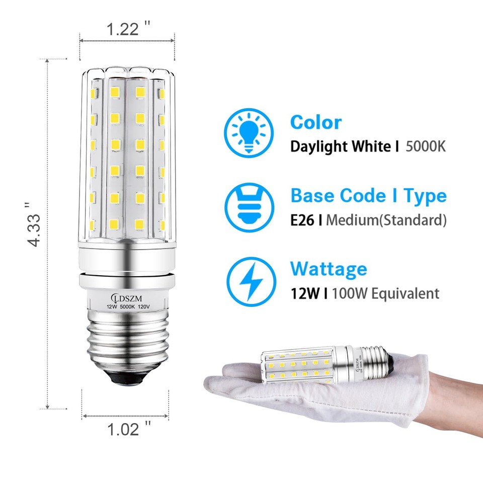 LED Light Bulb 100w Equivalent 1200 Lumen 5000K Cool Daylight White 12W ...