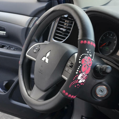 Beautiful Pink Floral Plush Soft Grip Leather Steering Wheel Cover for ...