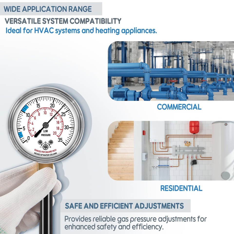 Manifold Gas Pressure Test Gauge Kit for Natural Gas or LP Gas-0-35" W ...