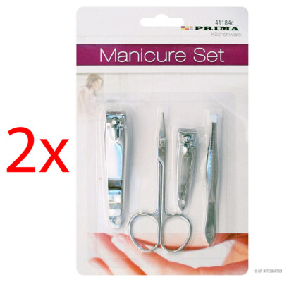 2 X 4PC MANICURE SET NAIL CLIPPERS EYEBROW TWEEZER SCISSOR STAINLESS ...