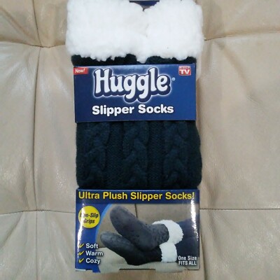 Huggle Ultra Plush Fleece Lined Non-Slip Grip Slipper Socks Charcoal ...