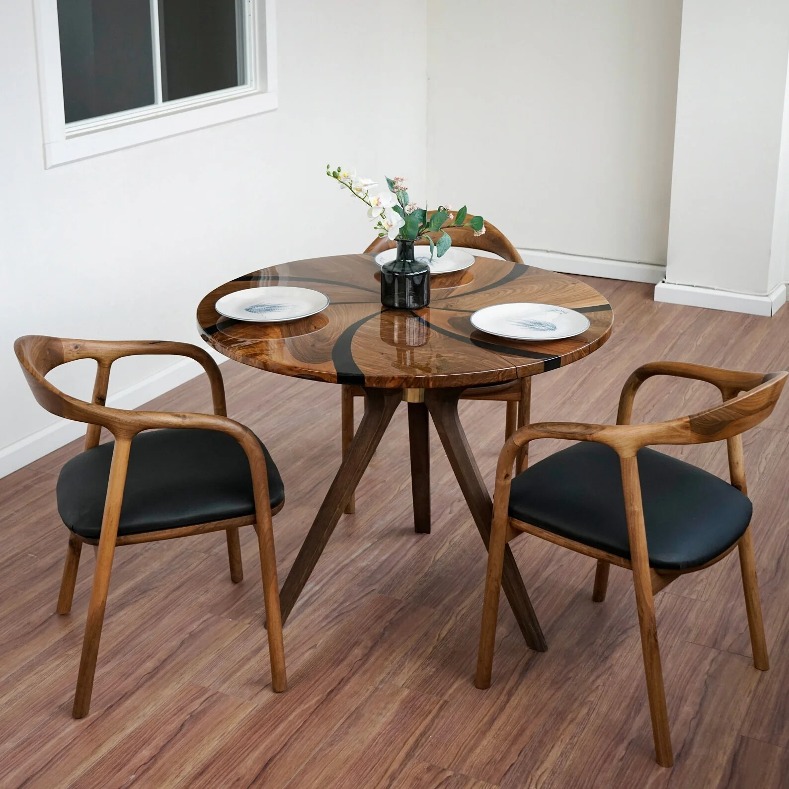 Epoxy Pedestal Dining Table - Modern Wood Farmhouse Kitchen Table Home ...