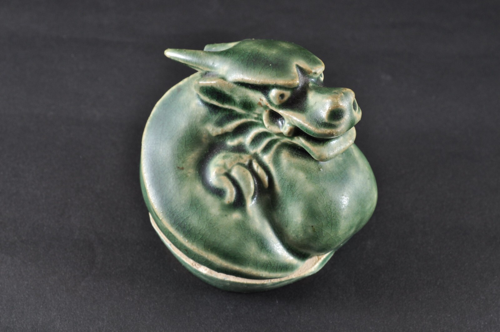 Japanese Incense Container Green Pottery Dragon Design MINORU-NISHIKAWA ...