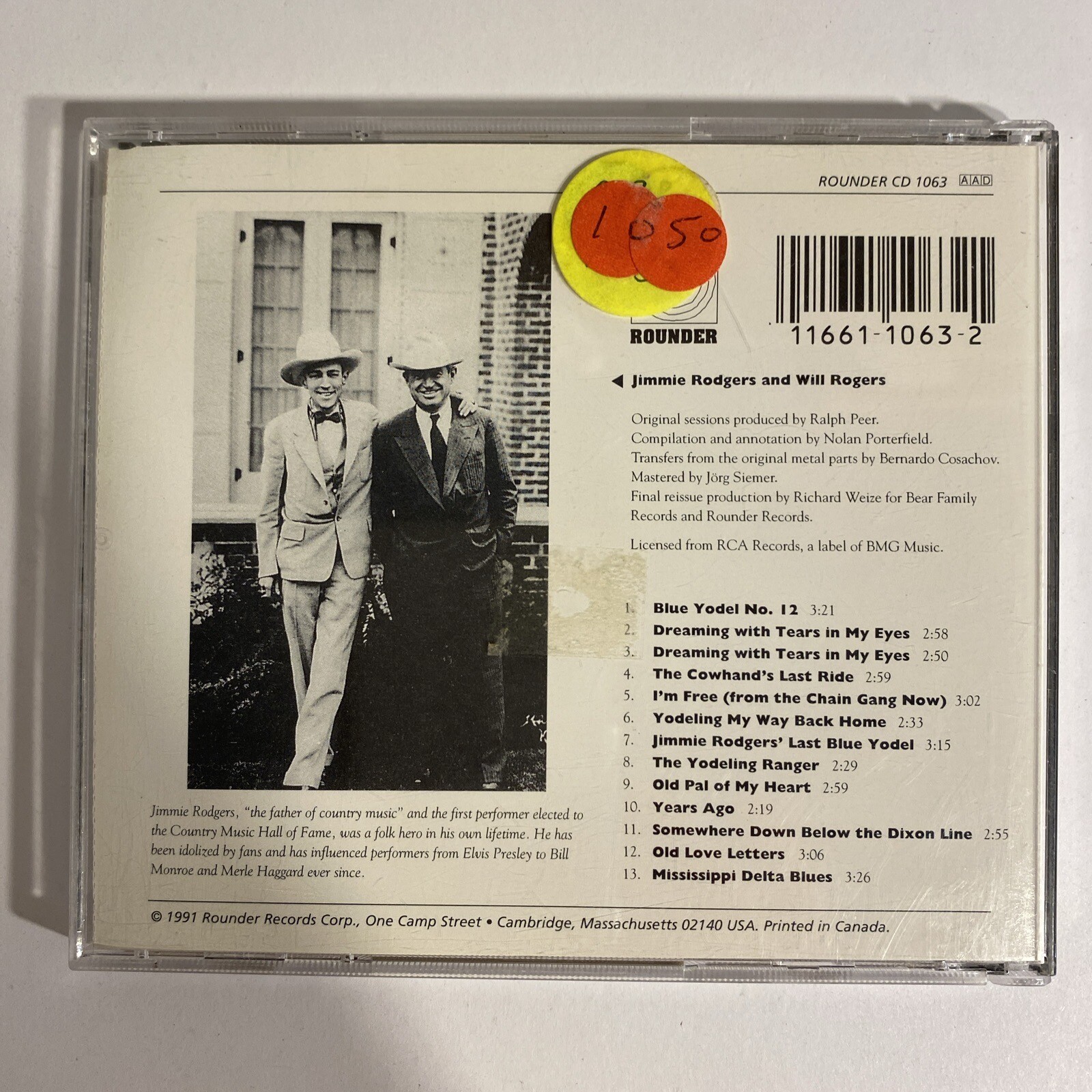 Jimmie Rodgers Last Sessions, 1933 CD Album Rounder CD 1063 RARE | eBay