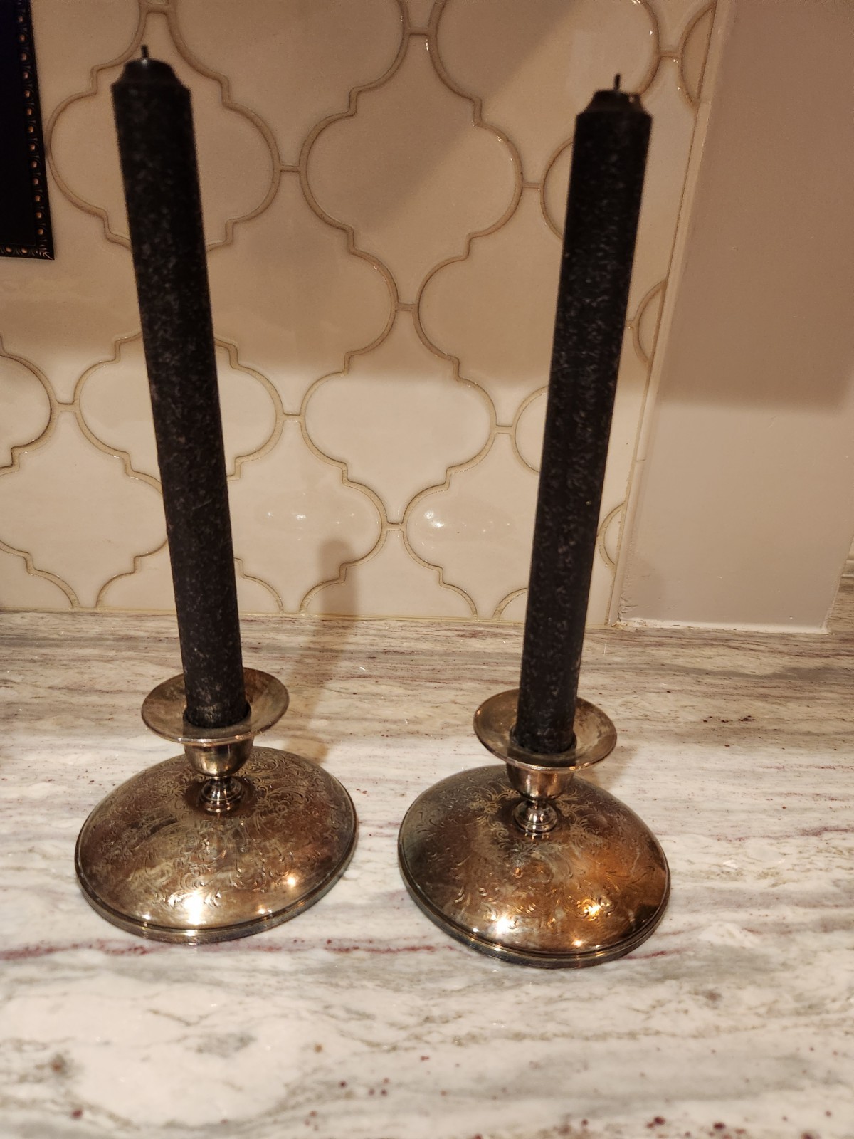 Two Vintage Silver Candle Sticks Candle Holders (comes with two candles ...