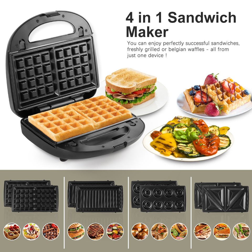 Sandwich Toaster Waffle Maker 4-IN-1 Panini Press Grill Non-Stick Plete ...