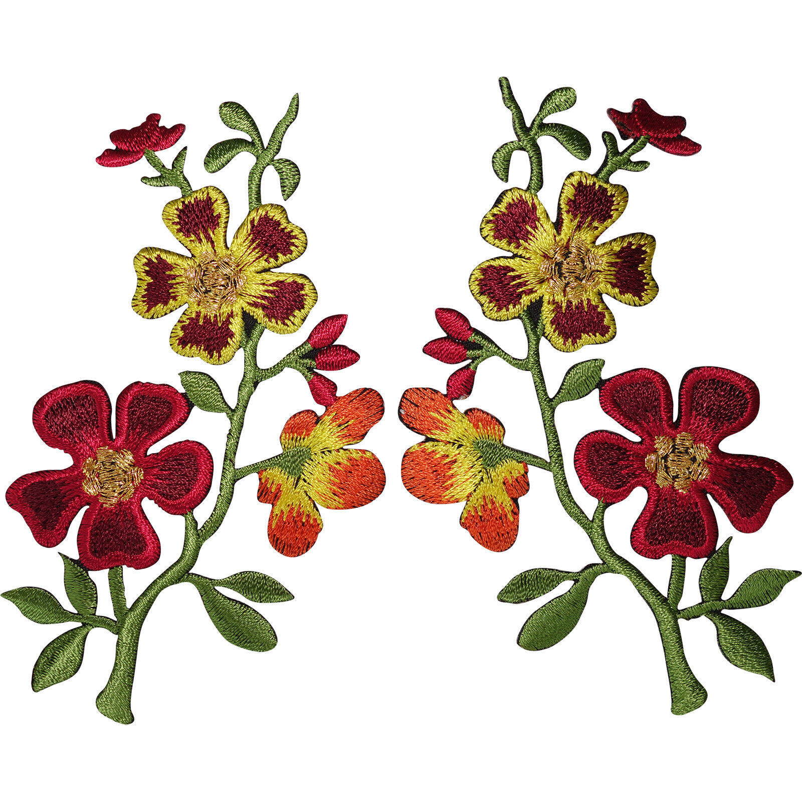 Pair Of Flower Patches Iron Sew On Flowers Embroidered Patch Badge