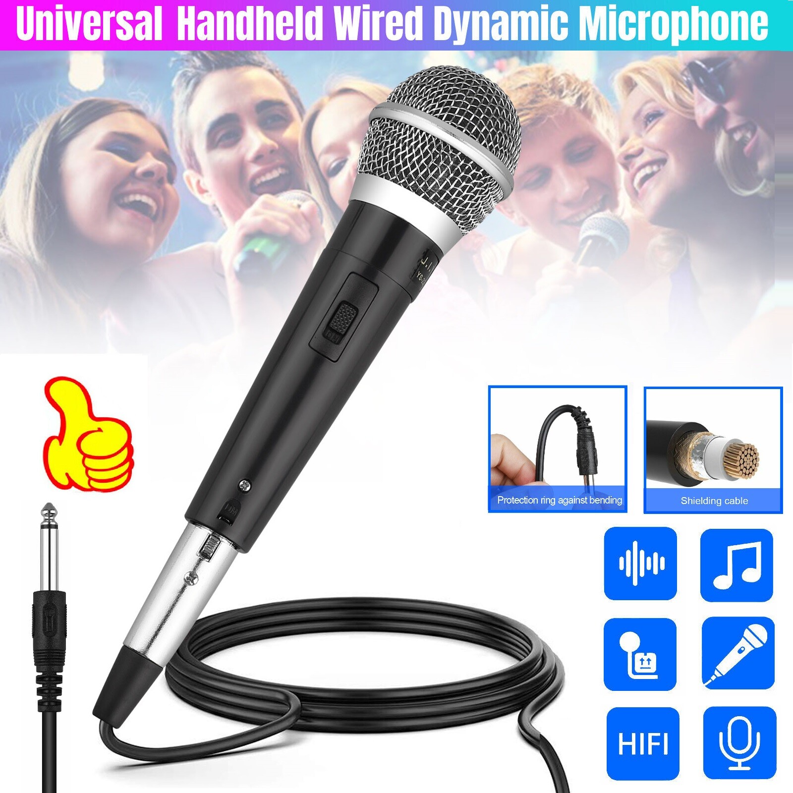 Wired Cardioid Dynamic Handheld Microphone Professional Mic with On/Off ...