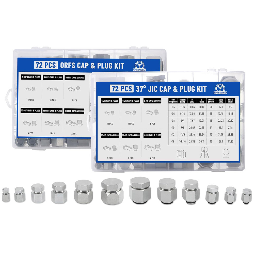 144 JIC ORFS Cap and Plug Kit Master Industrial Hydraulic Hose Tube ...