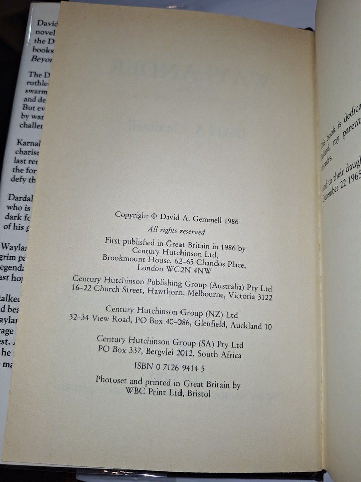 David Gemmell Waylander Hb DJ UK 1st Edition 1986 Century | eBay Australia