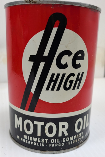 Vintage Ace High Motor Oil Midwest Oil Company Quart Steel Can 40W Full ...