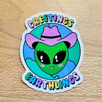 Greeting Earthlings Alien Glitter Dust Rainbow Waterproof Sticker | eBay
