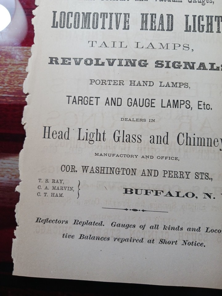 1874 railroad Print Ad BUFFALO STEAM GAUGE Locomotive Head Lights ...