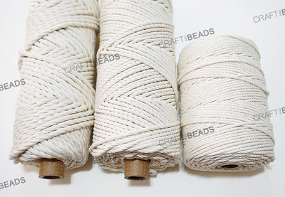 Natural White - 3 Strand Cotton Twisted Cord Rope Craft Macrame Artisan ...