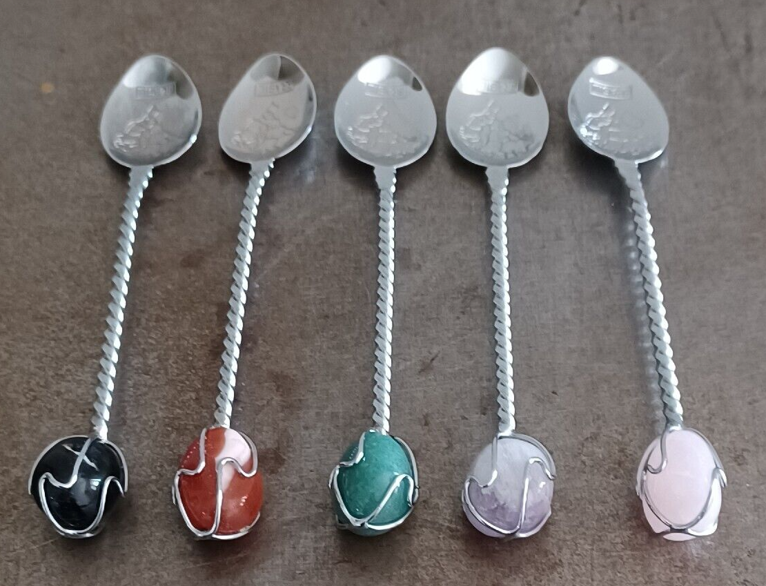5 Stone Handle Demitasse Spoons From Brazil 4.5" | eBay