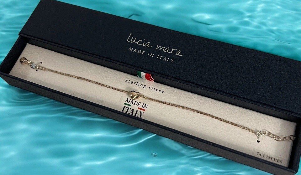 Lucia Mara Made In Italy Bracelet Sterling Silver Heart Shape 7”+1”With ...