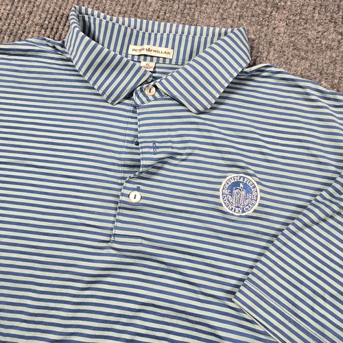 Peter Millar Polo Shirt Mens XL Blue Green Stripe Olympia Fields Golf ...