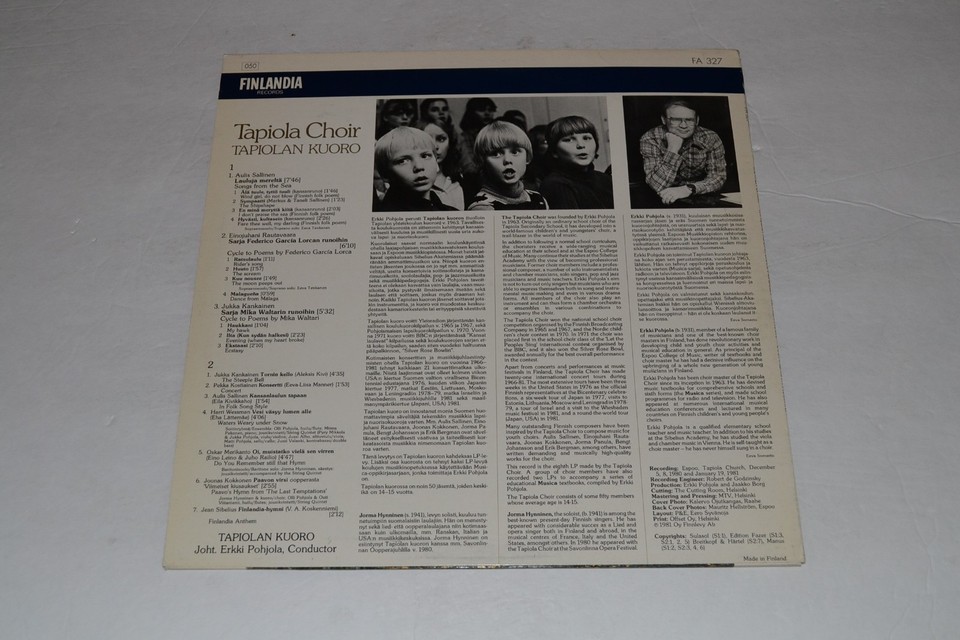 Tapiola Choir~Tapiolan Kuoro~Erkki Pohjola~Finlandia Records FA 327 ...