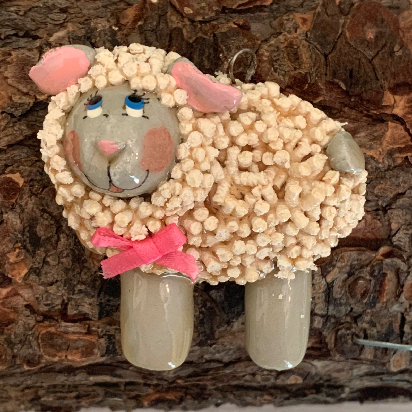 Darling VTG 70s Salt Dough Ornament Girl Sheep W Blue Eyes Pink Cheeks ...