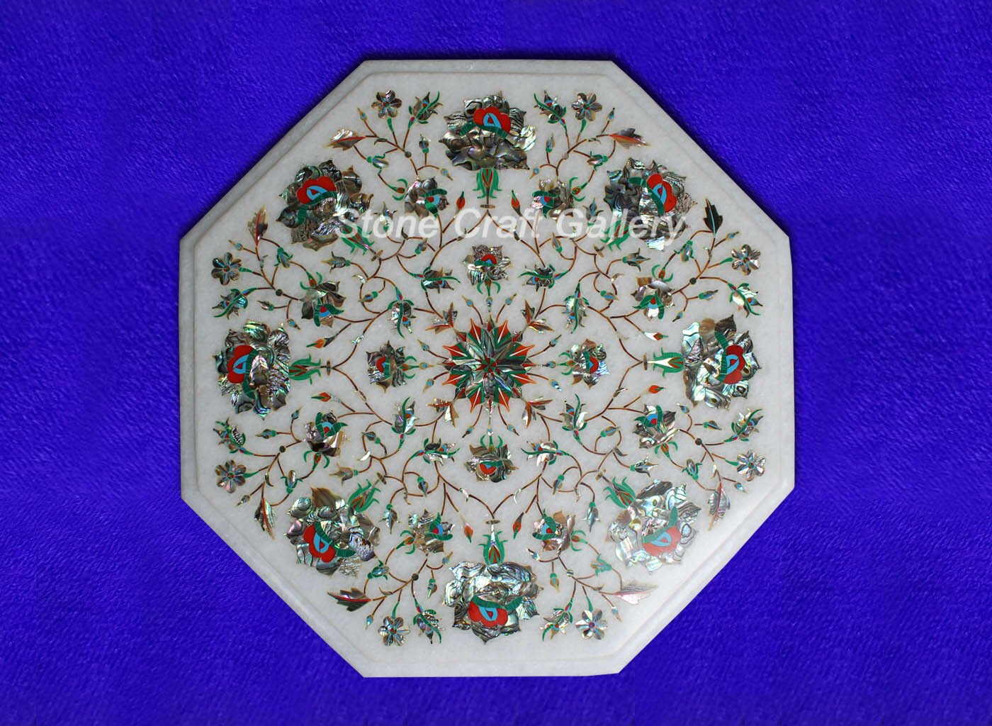 15" Marble Corner Table top handmade inlay Art semi precious stones ...