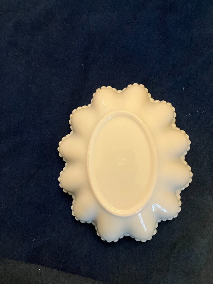 mint Wavecrest hand painted oval milk glass candy dish 6" long | eBay