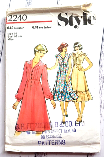 Vintage Style 2240 Sewing Pattern Womens High Waisted Dress Size 14 ...