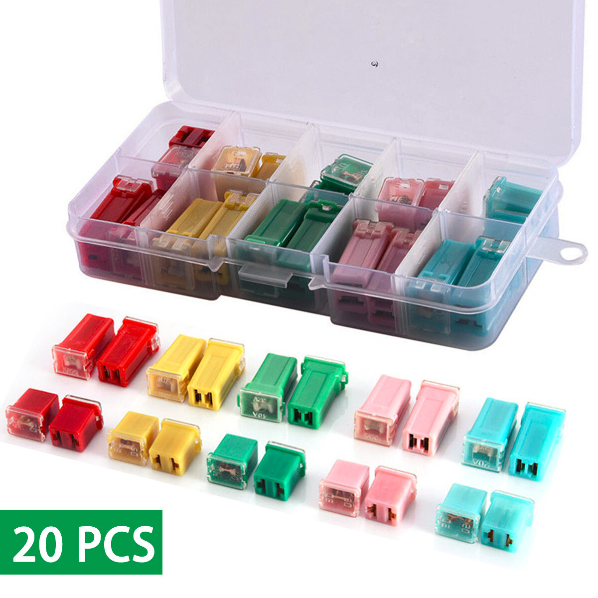 20PCS Car Mini Square Fuses Kit 20A 30A 40A 50A 60A Car Fuse Assortment ...
