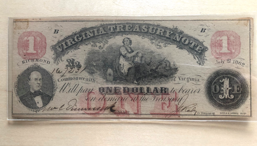 1862 Virginia Treasury Note $1 one dollar | eBay