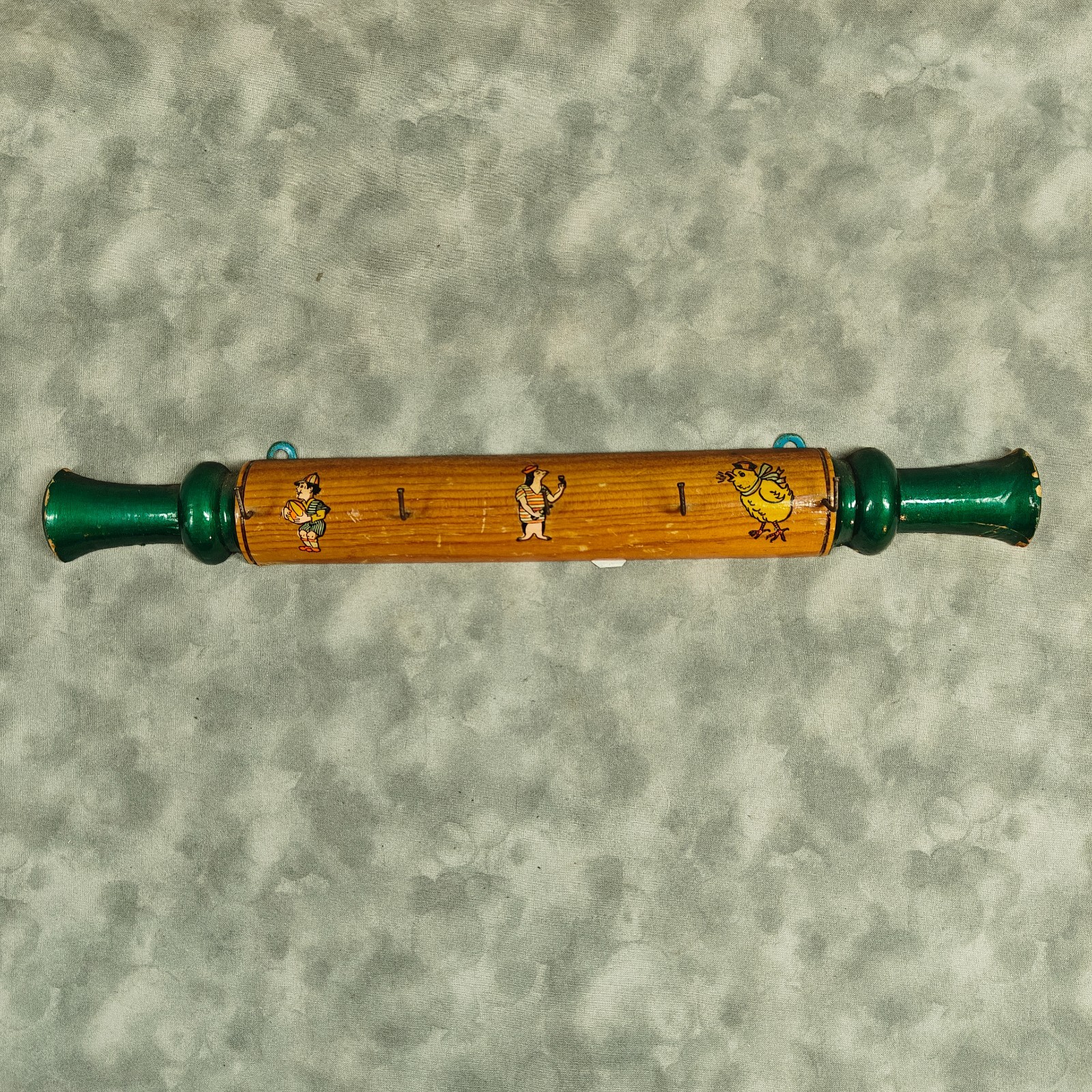 Antique Folk Art 16in Wooden Kids Wall Peg Rack Cartoon Art Decals Coat ...